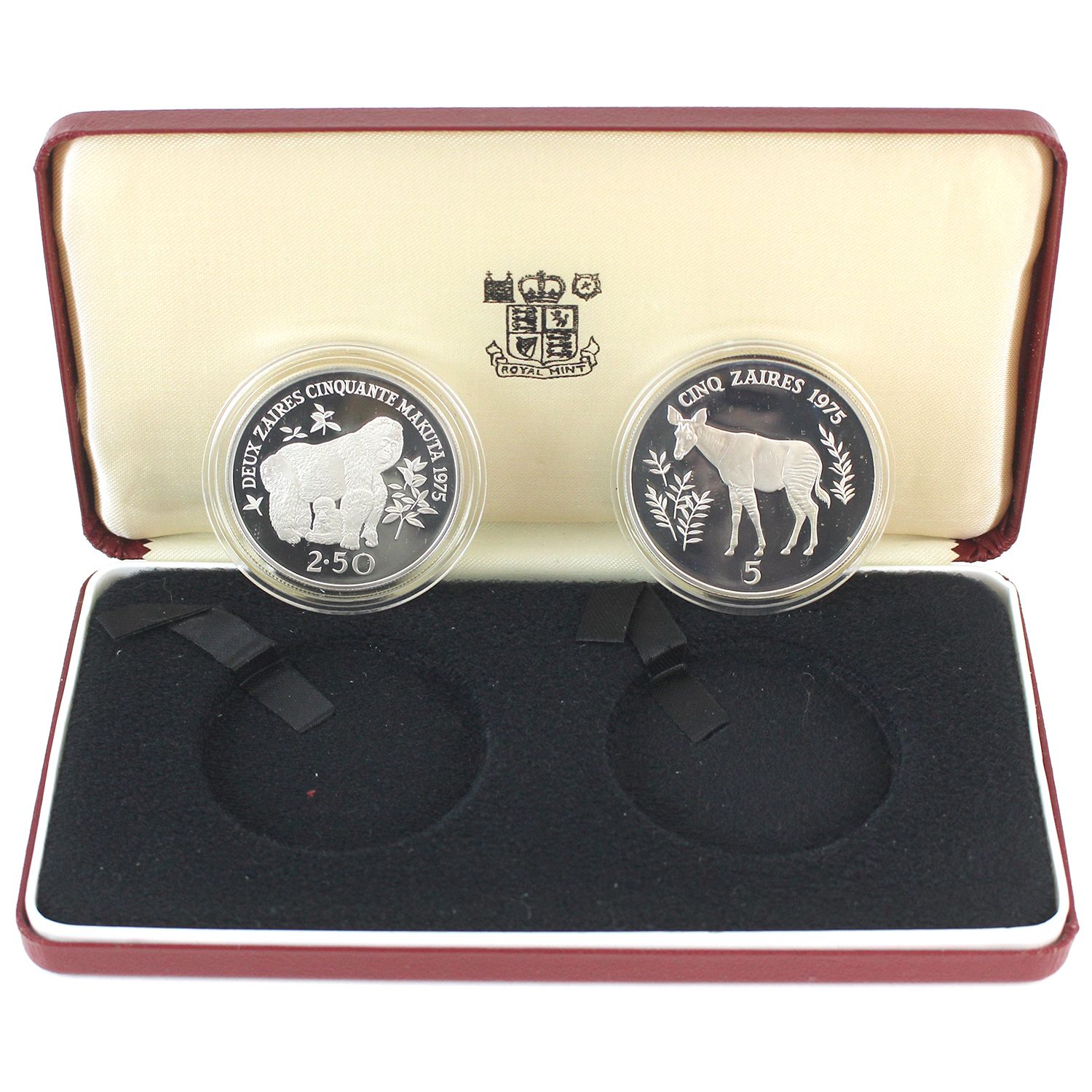 Zaire Silver 1975 5 & 250 Zaires Conservation Proof Silver Coin Set