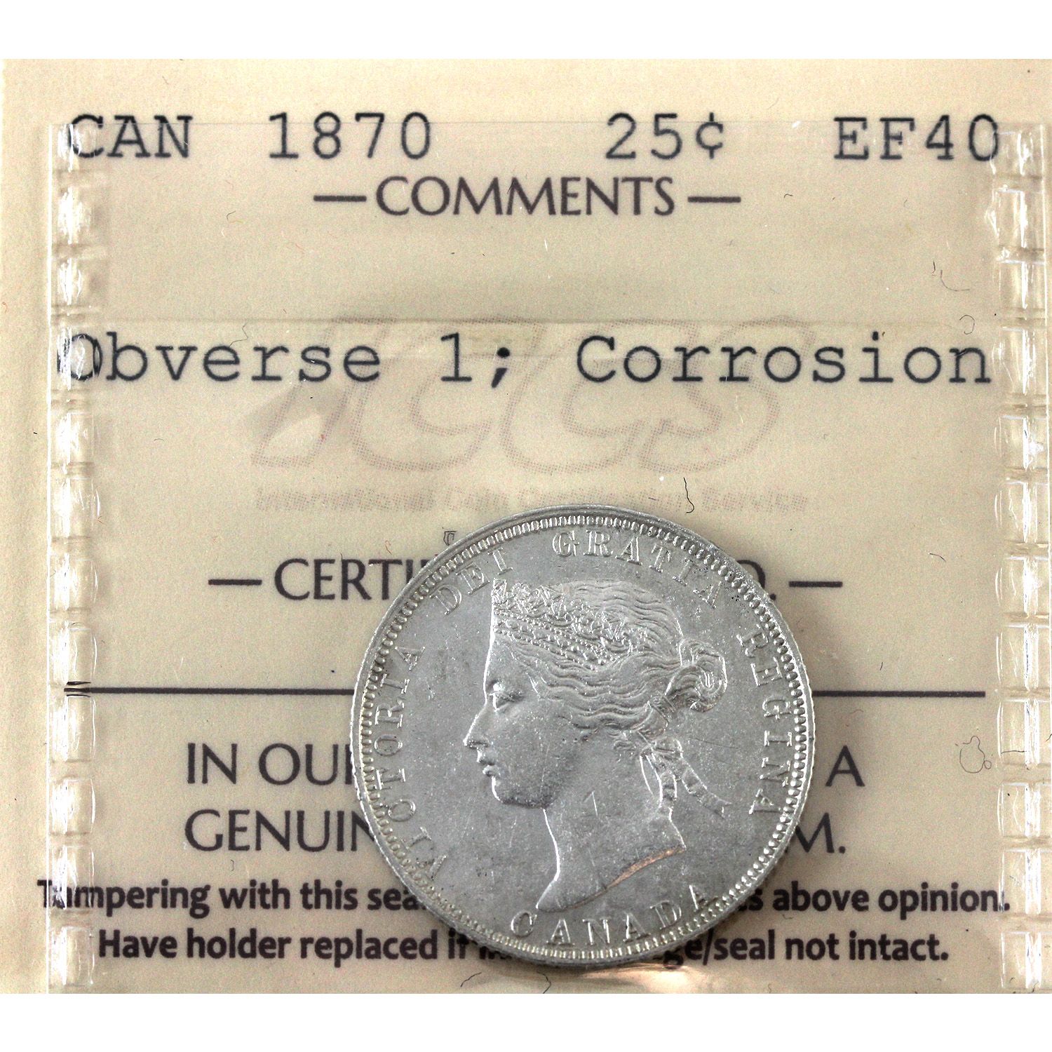 25-cent 1870 Obverse 1 ICCS EF40 (corrosion)