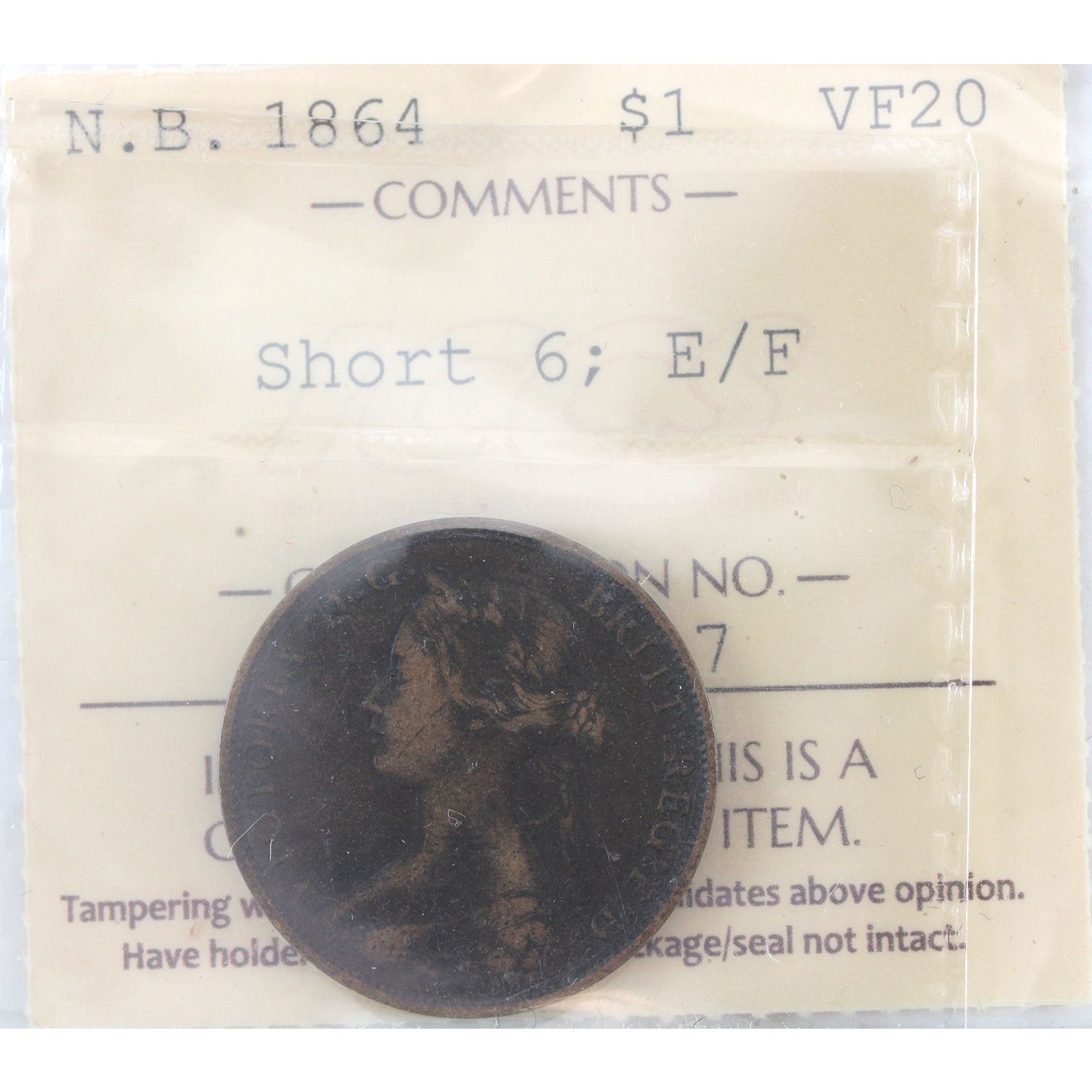 New Brunswick $1 1864 Short 6 E/F ICCS VF20