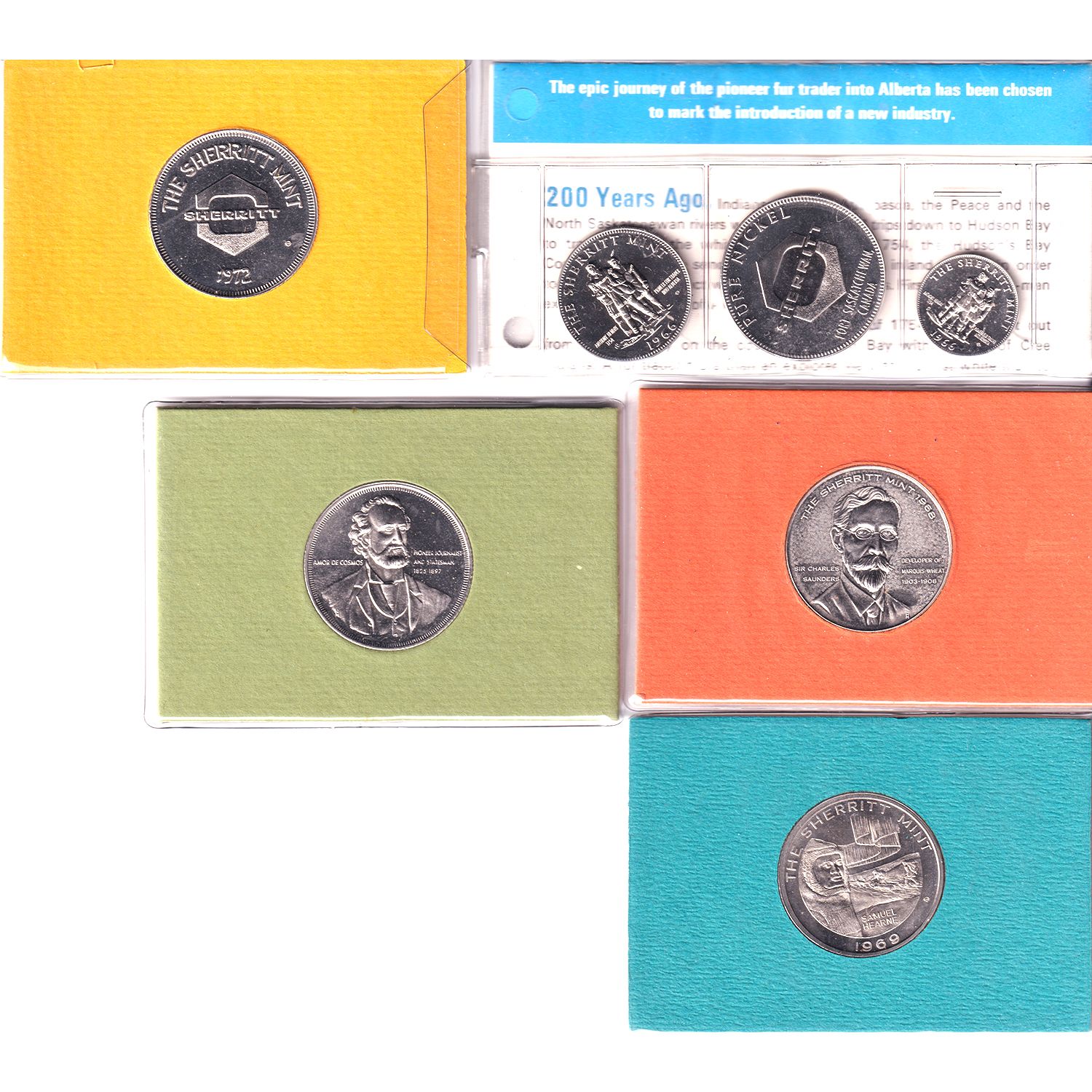 Sherrit Mint 1966-1972 Medallions UNC in Original Packaging. 5pcs.