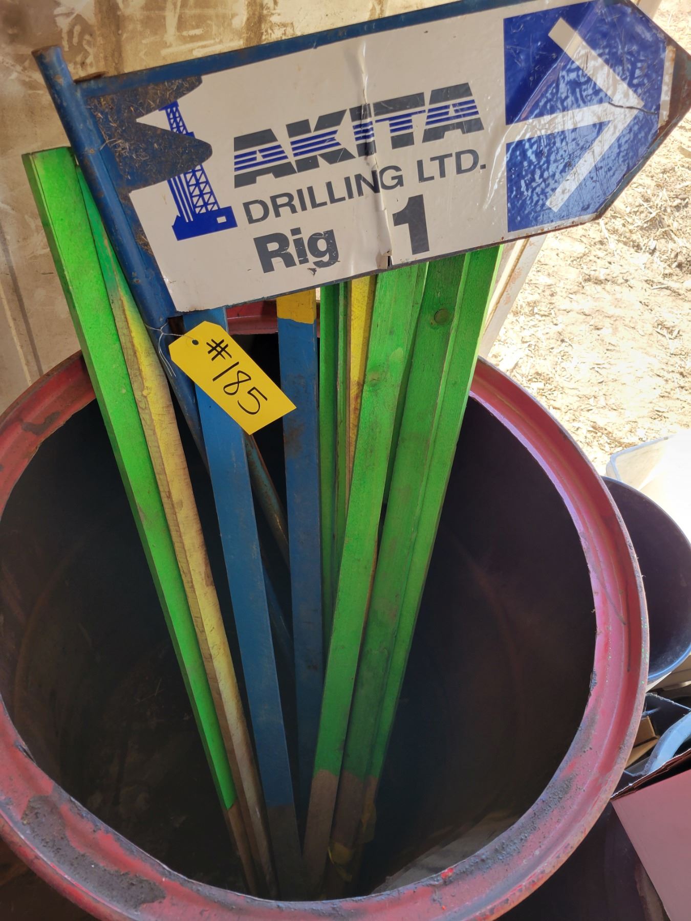 Steel barrel c/w 2- metal signs & stakes