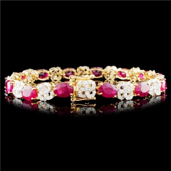 15ct Ruby & 1.7ctw Diamond Bracelet in 14K Gold