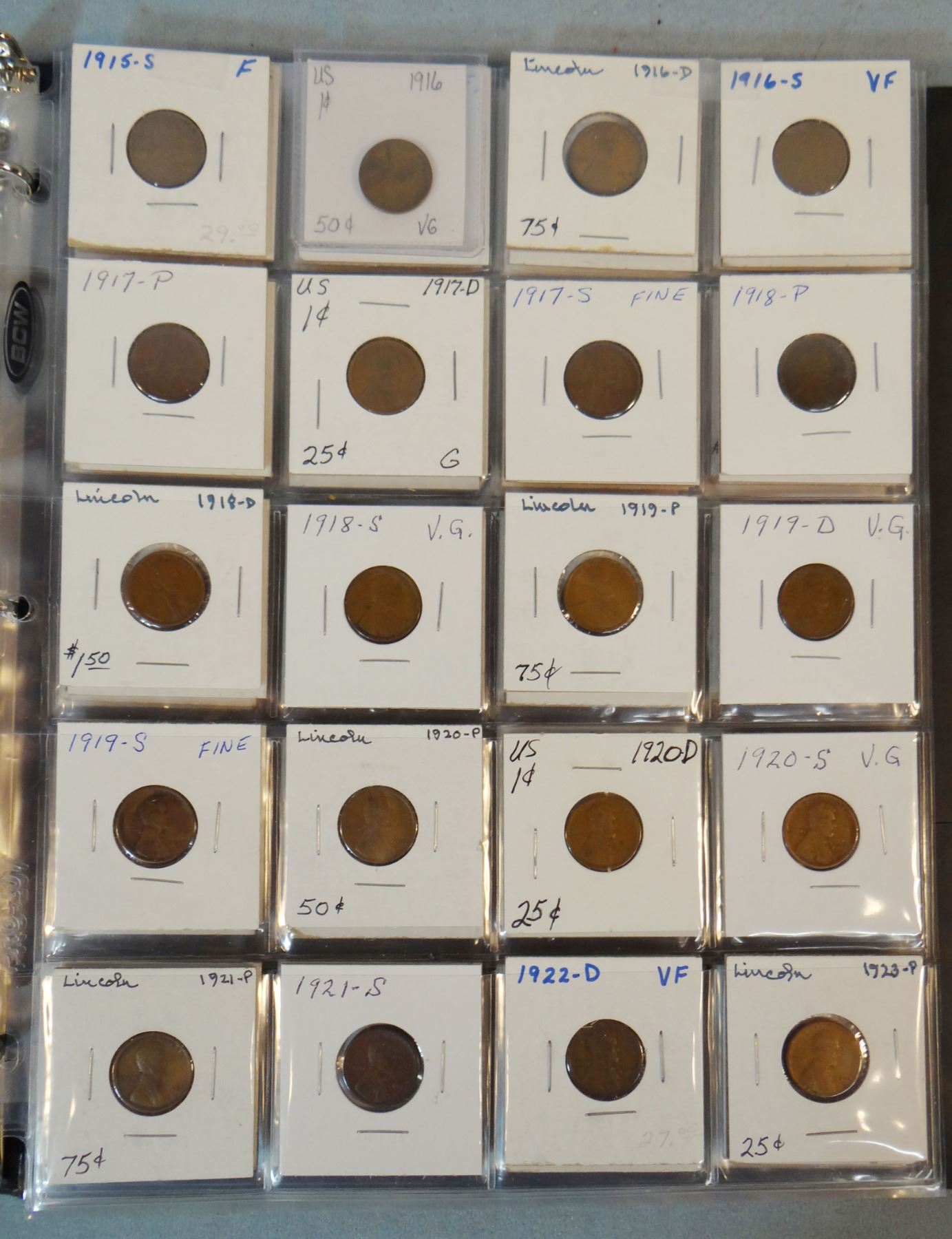 Lincoln Penny set, 88 coins, 1909-1940-S PDS, complete except for the ...