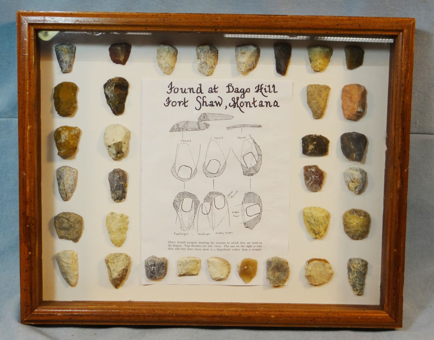 Native American Artifact Frame: 33 stone thumb scrapers, Dago Hill ...