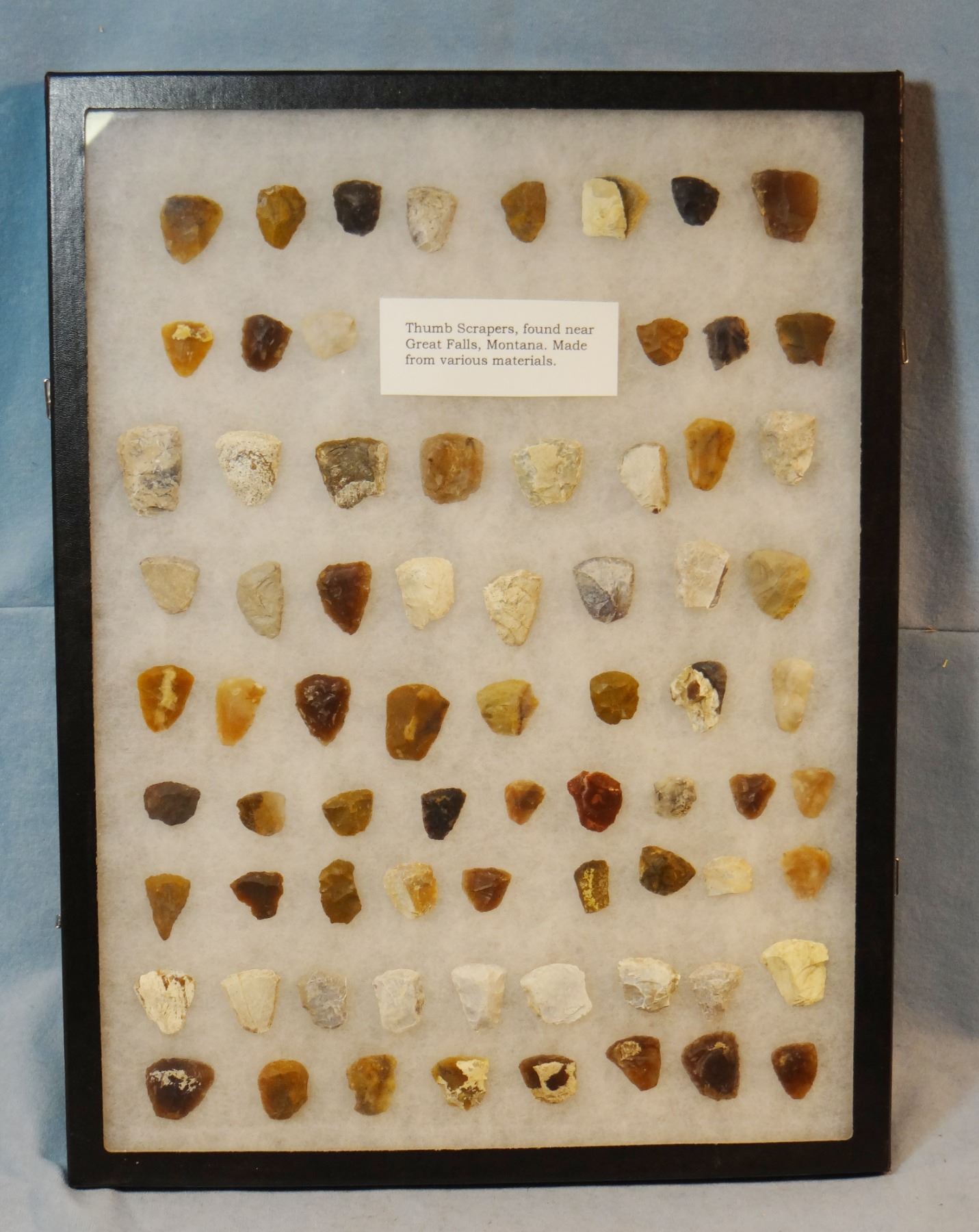 Native American Artifact Frame: 73 Montana Indian thumbs scrapers, 12 ...