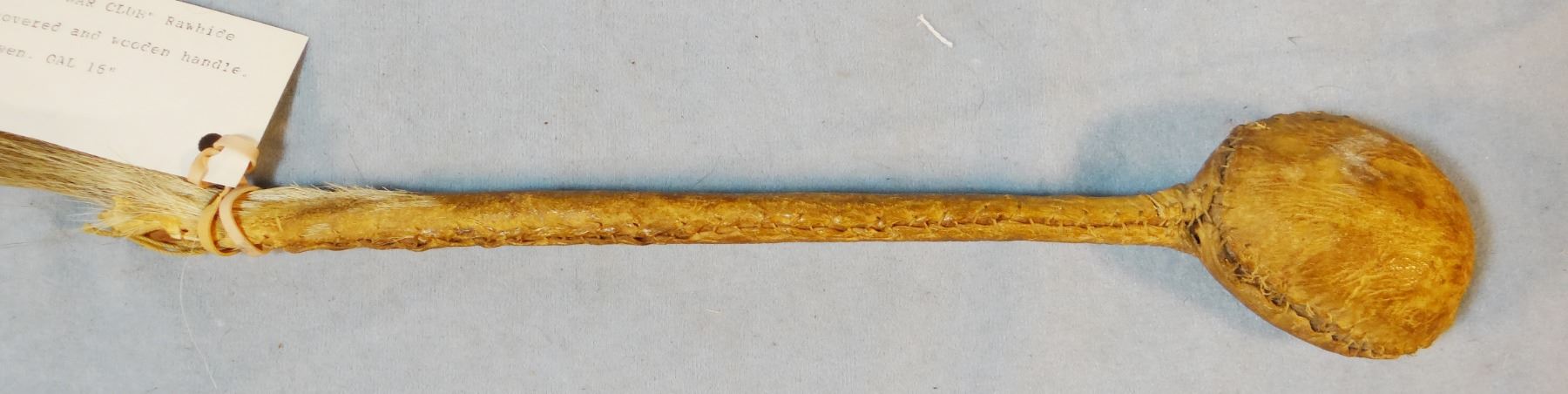 Sioux stone war club, rawhide covered stone, 16", sinew sewn