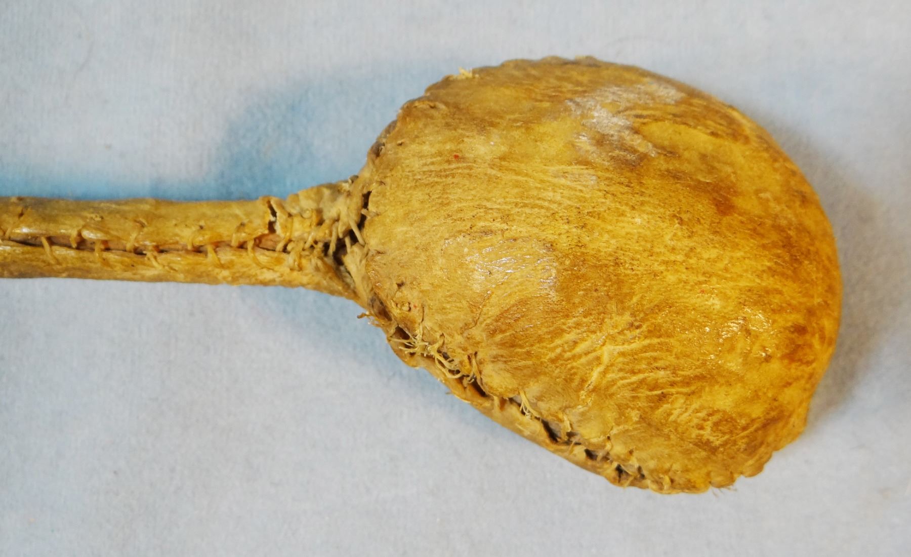 Sioux stone war club, rawhide covered stone, 16", sinew sewn