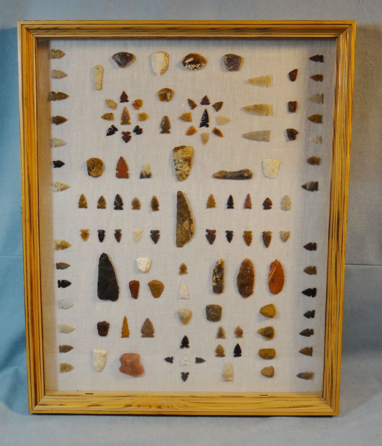 Native American Artifact Frame: 116 pcs., 24 scrapers, 6 knives, 86 ...