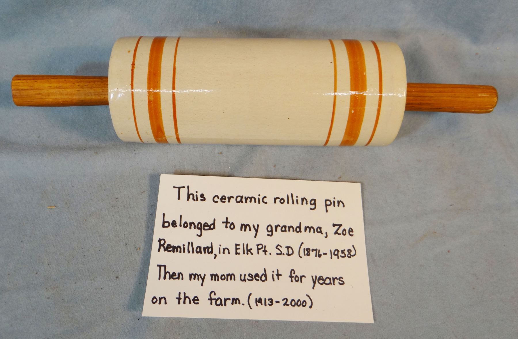 Authier Bros, Jefferson, SD ceramic rolling pin, advertising piece