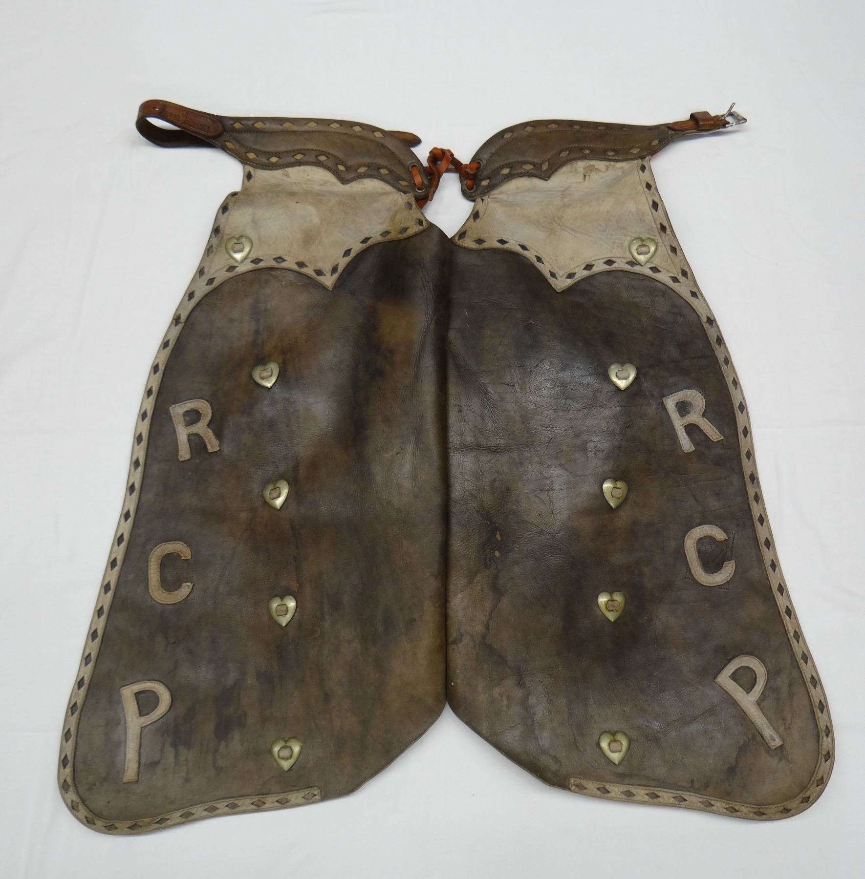 Hamley & Co., Pendleton, OR, 2-tone batwing chaps, 10 heart conchos ...