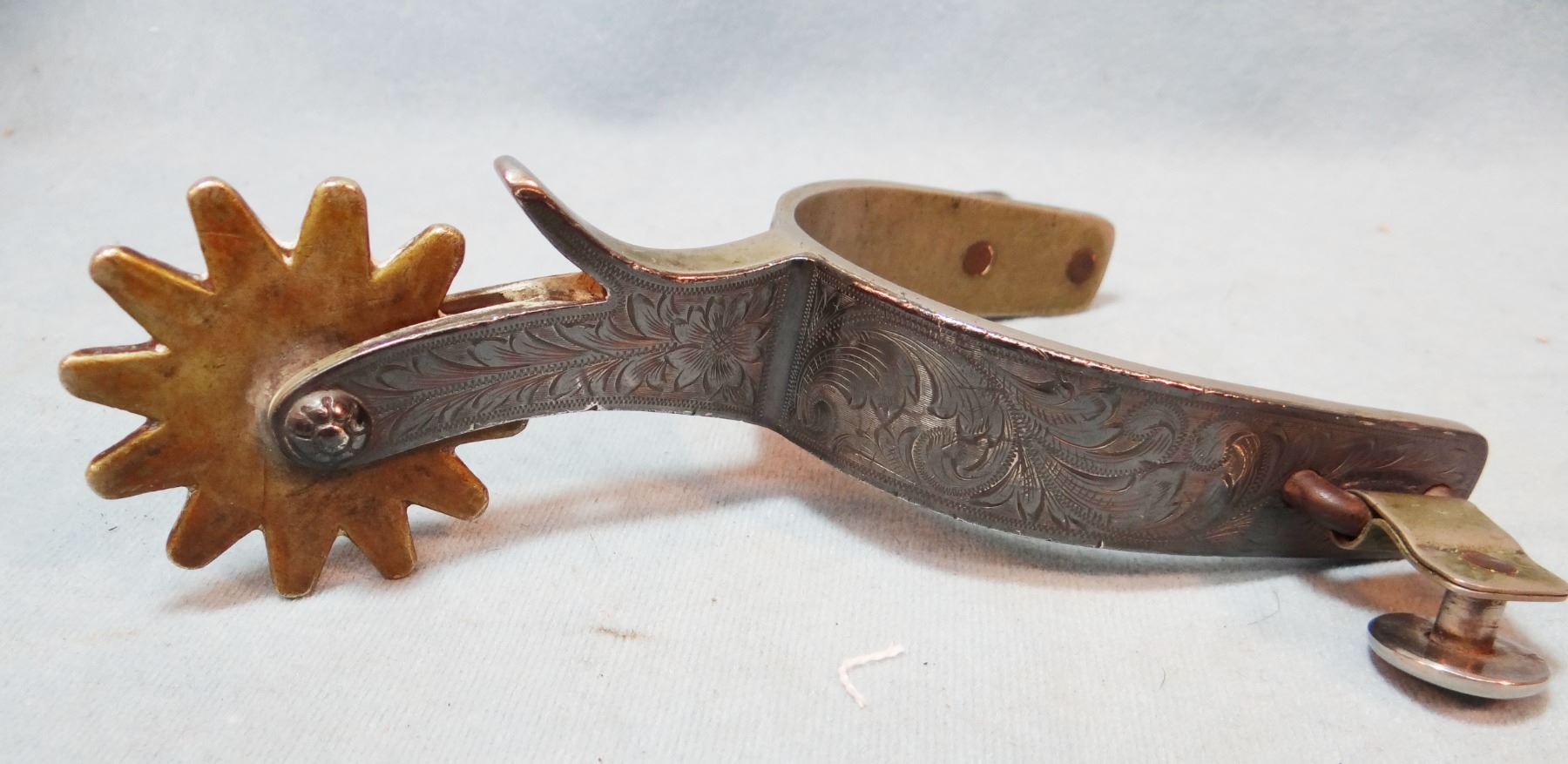 Edward H. Bohlin silver mtd spurs, ca. 1950's-60's, marked "Bohlin Made, Calif., Hollywood" under bu