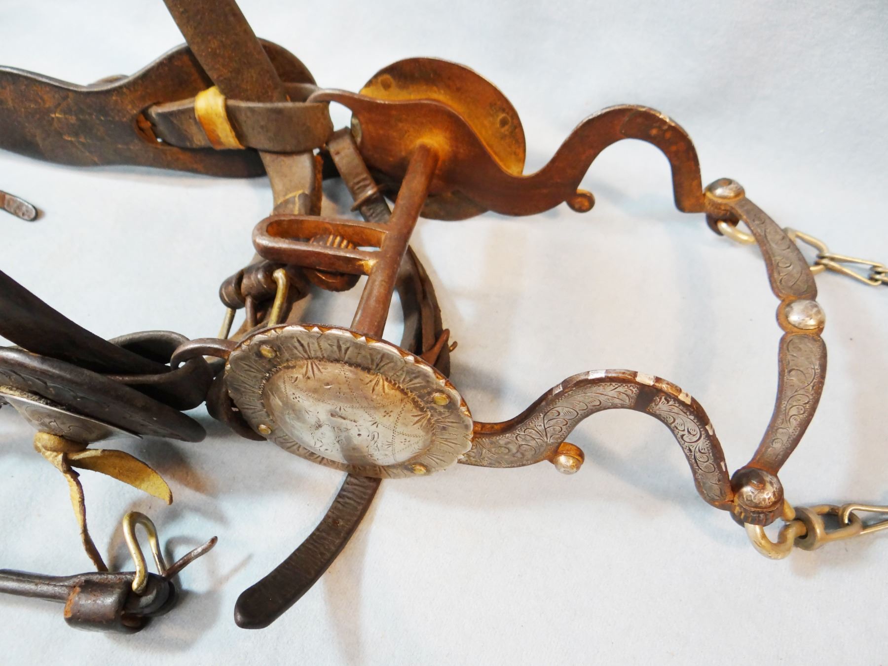 Miles City Saddlery flower tooled headstall w/California-style silver ...