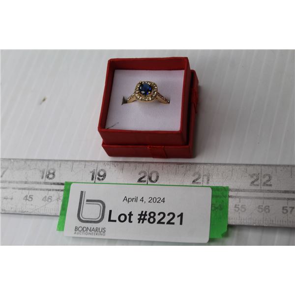 Gold Plated Sterling Silver Ring With Blue Coloured Stone Size 75