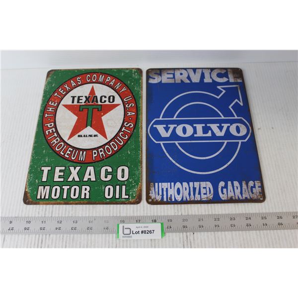 2 Metal Advertising Signs Texaco And Volvo Bodnarus Auctioneering