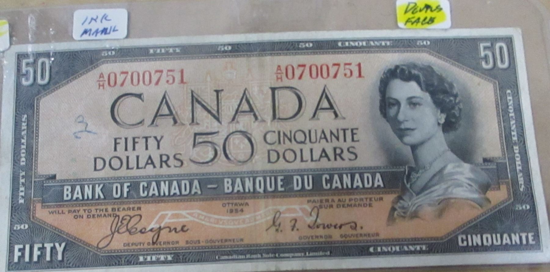 1954 (DEVILS FACE) BANK OF CANADA LEGAL TENDER $50 BILL