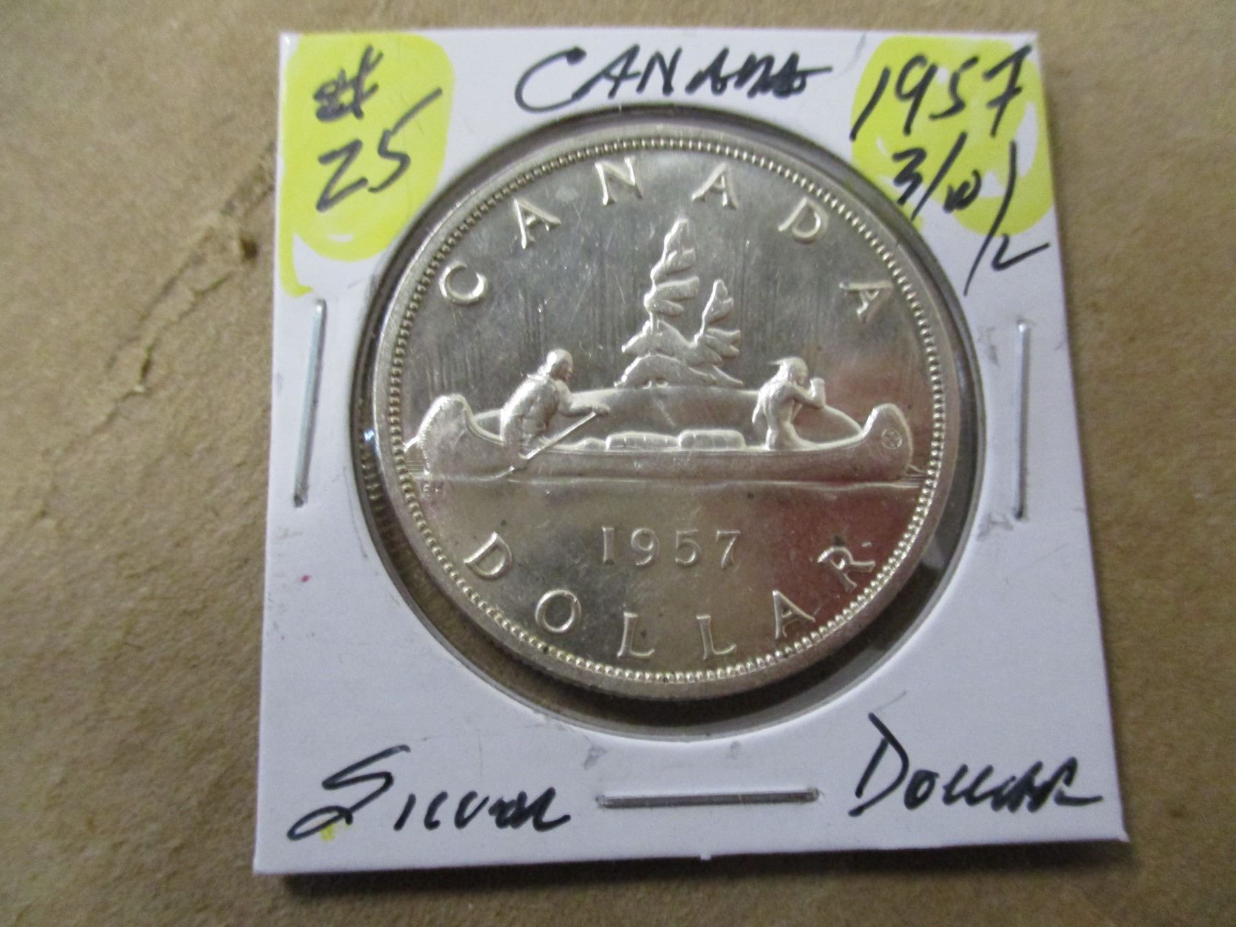 1957 (3 WATERLINE) CANADA SILVER DOLLAR