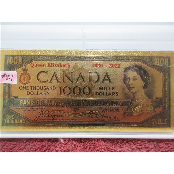 1954 DEVILS FACE $1000 GOLD FOIL BANK NOTE (NOT LEGAL TENDER) (QUEEN ...