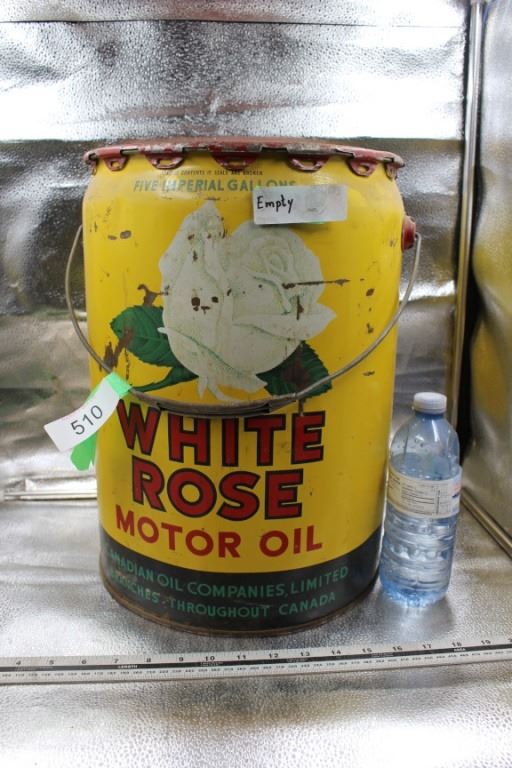 White Rose motor oil 5 gallon metal pail