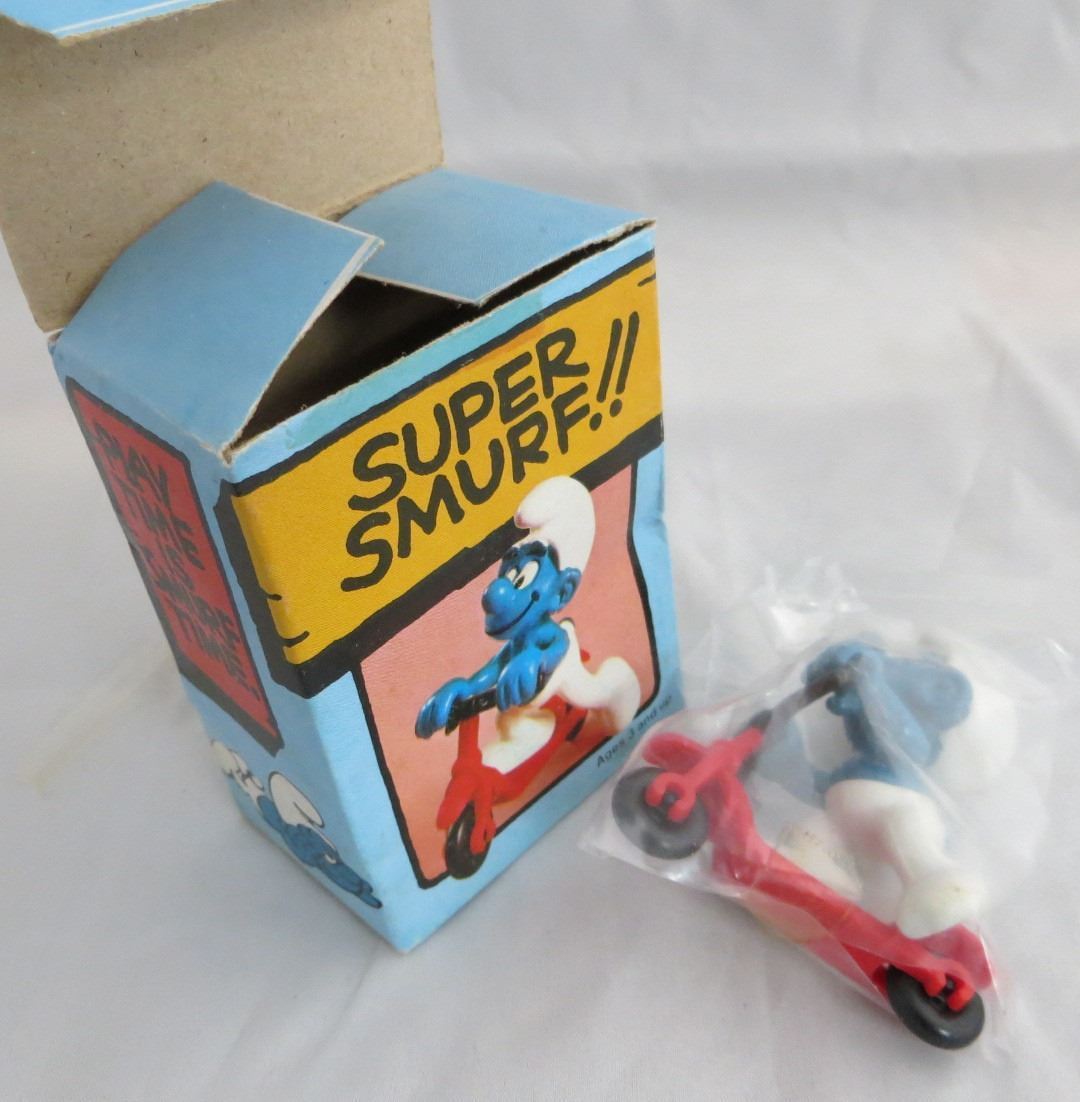 Vintage 1980's Schleich Super Smurf Scooter Smurf Figure