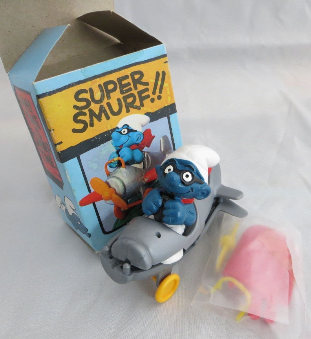 Vintage 1980's Schleich Super Smurf Airplane Smurf Figure