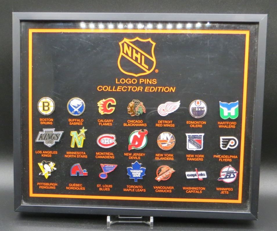 Vintage NHL Hockey Logo Pins Collector Edition Framed Set 29 Pins 10.5 ...