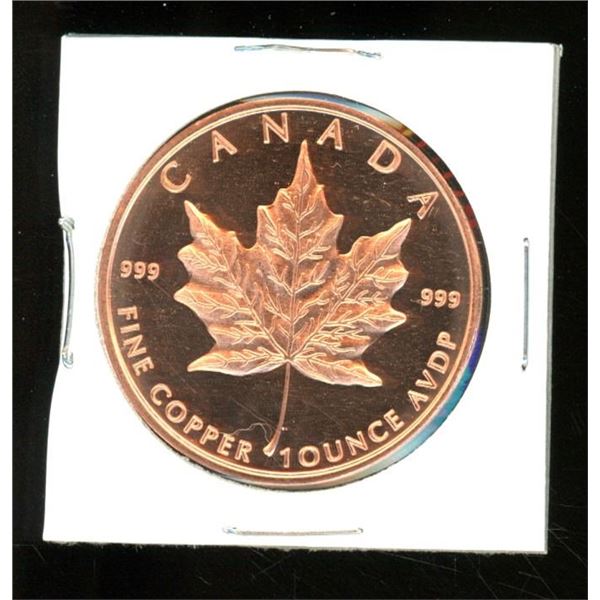 1 Ounce Canada Maple Leaf .999 Fine Copper Round