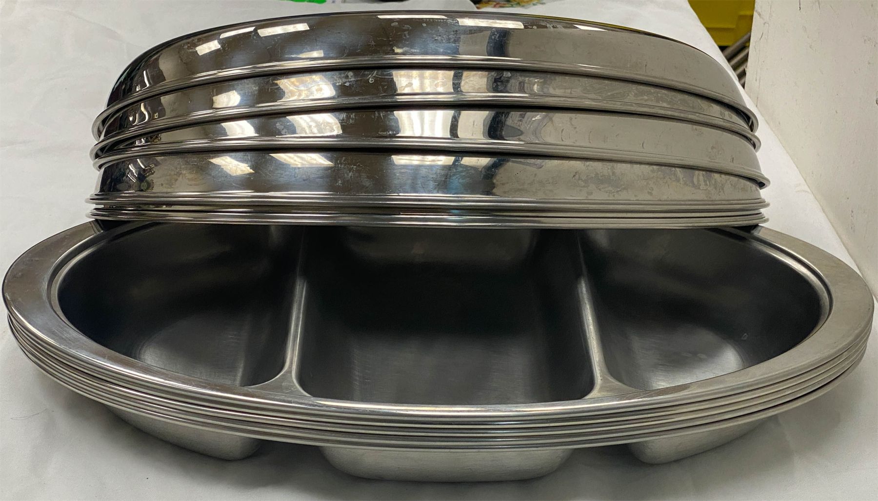 5 SUNNEX THREE PART STAINLESS STEEL SERVING TRAY WITH LID