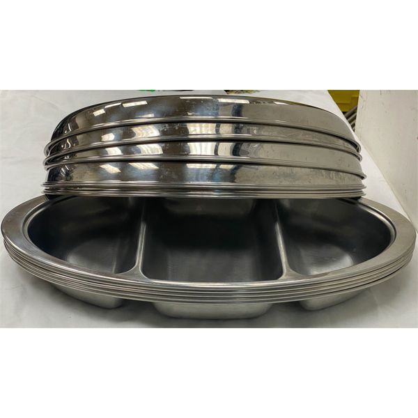 5 SUNNEX THREE PART STAINLESS STEEL SERVING TRAY WITH LID
