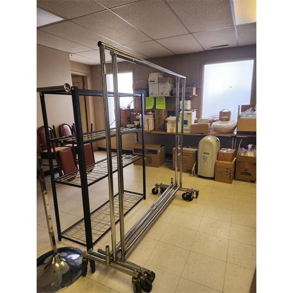 TWO ROLLING CLOTHING RACKS WITH EXTRA BASE