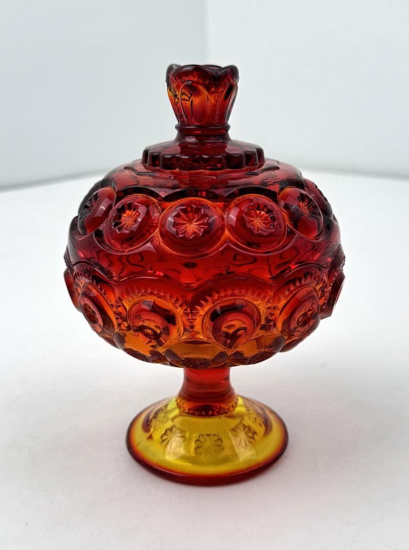 L.E. Smith Moon & Stars Amberina Candy Dish