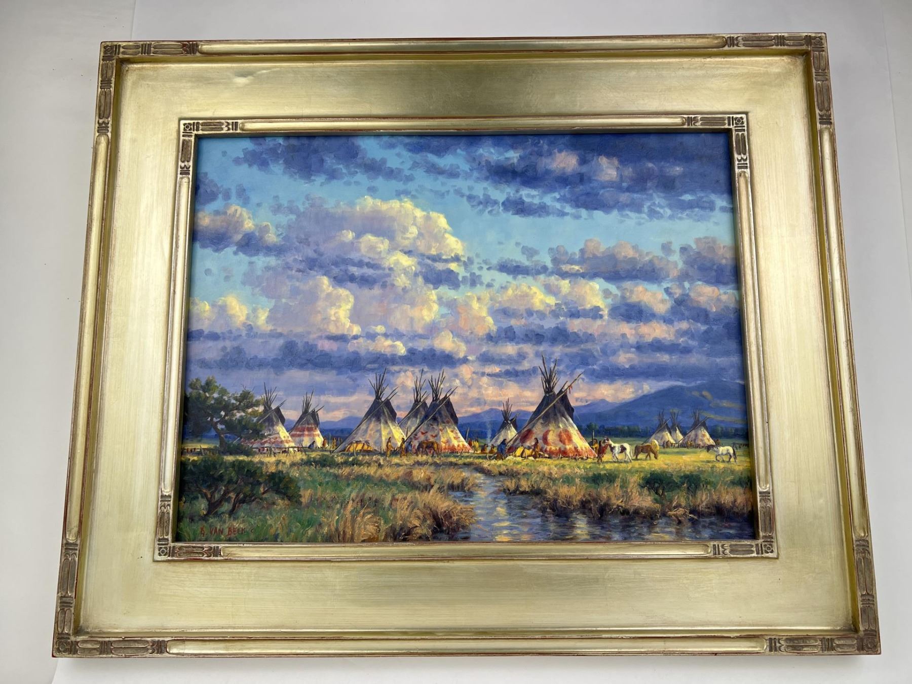 Randy Van Beek Indian Camp Oil Painting
