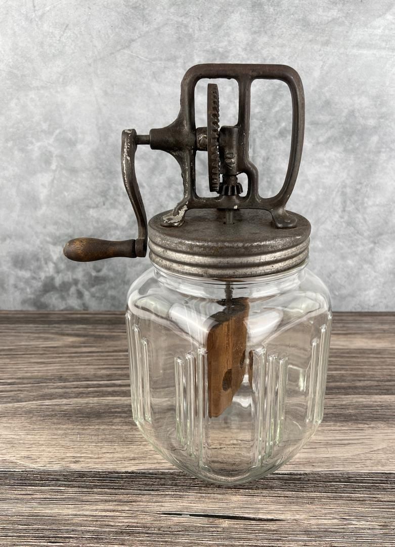 Antique Glass Butter Churn