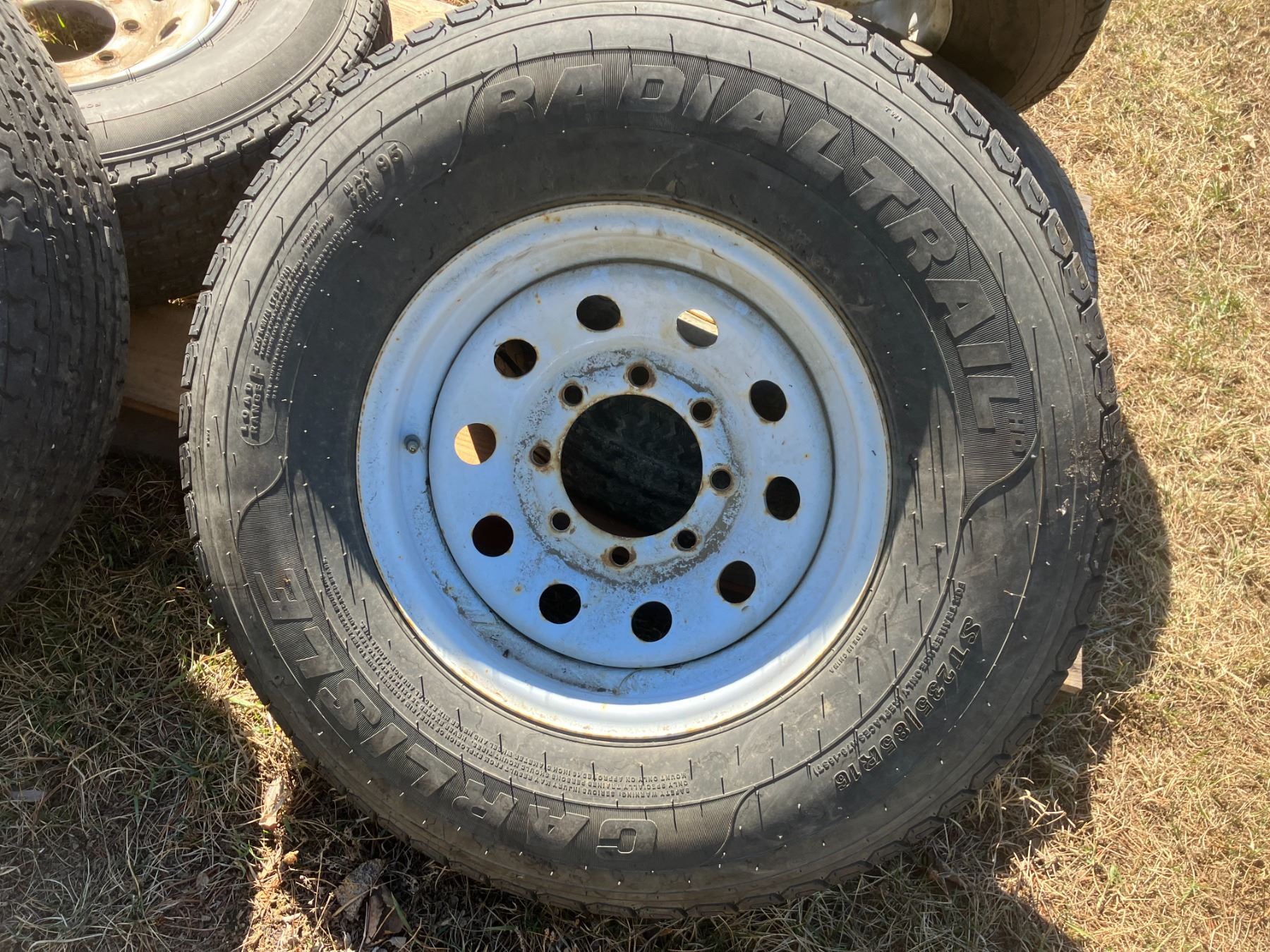 (Selling all together) 5- 16" tires. 8 hole trailer rims. Sells together.