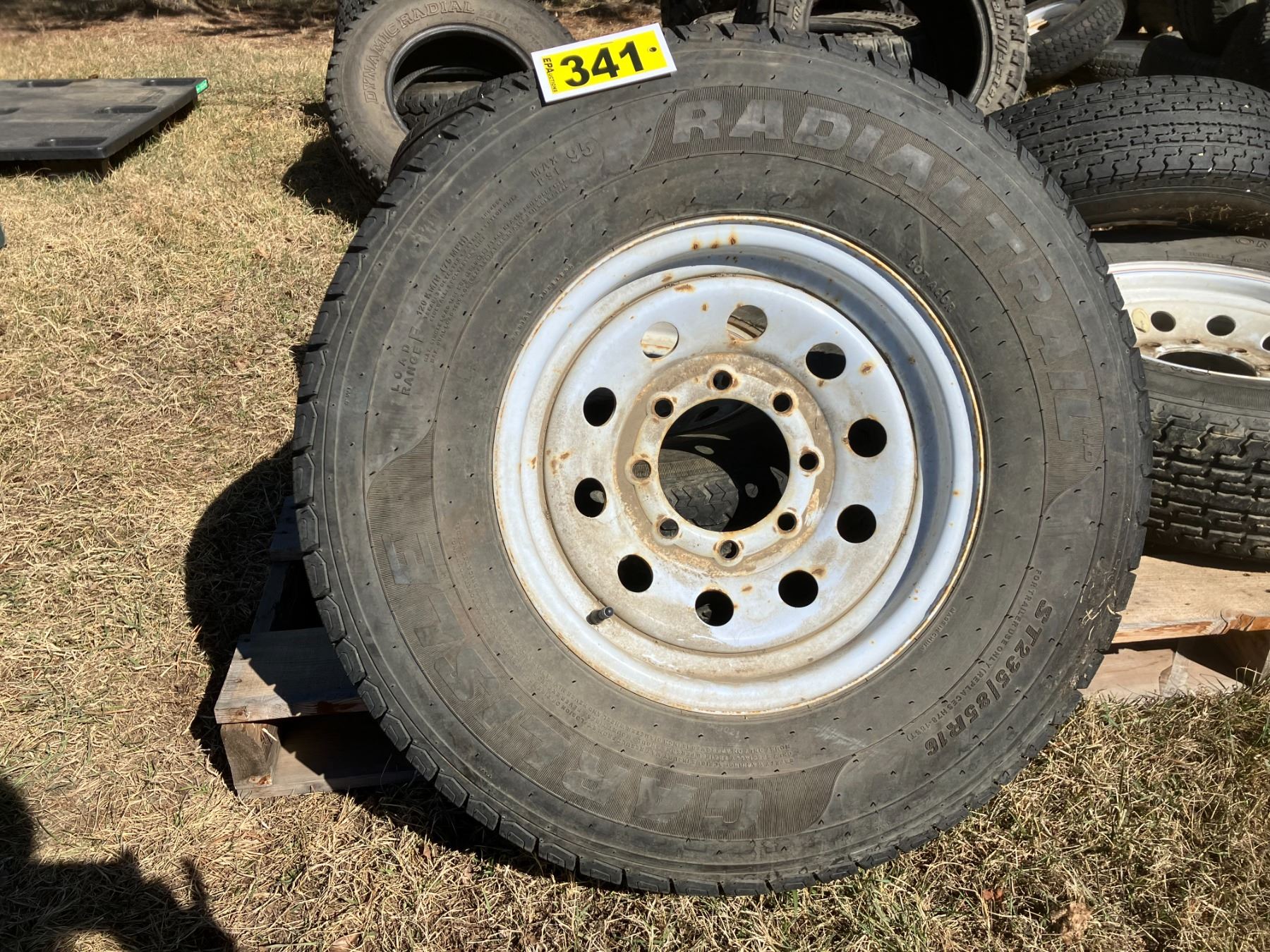 (Selling all together) 5- 16" tires. 8 hole trailer rims. Sells together.