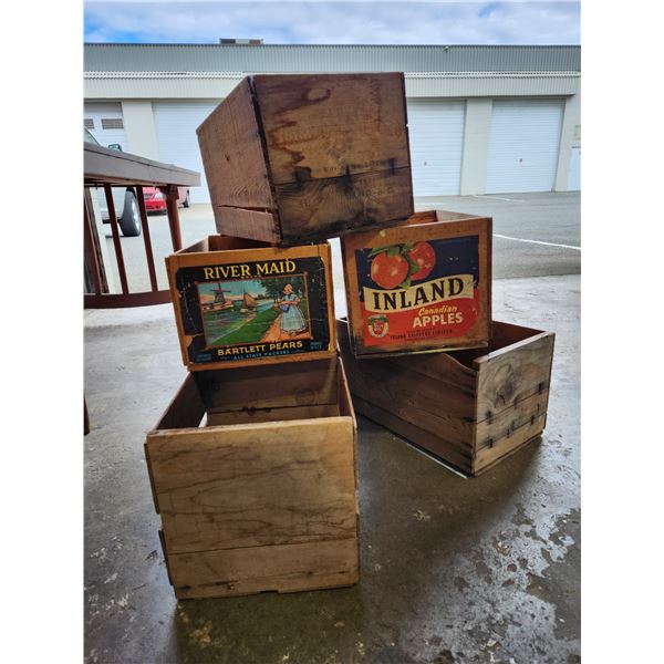 5 Vintage Wooden Fruit Boxes