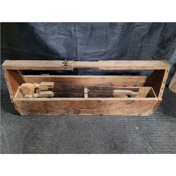 Vintage Carpenters Tool Box w/ Vintage Saw's