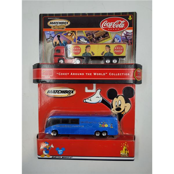 2 Sealed Matchbox diecast Coca Cola/Disney Truck & Bus