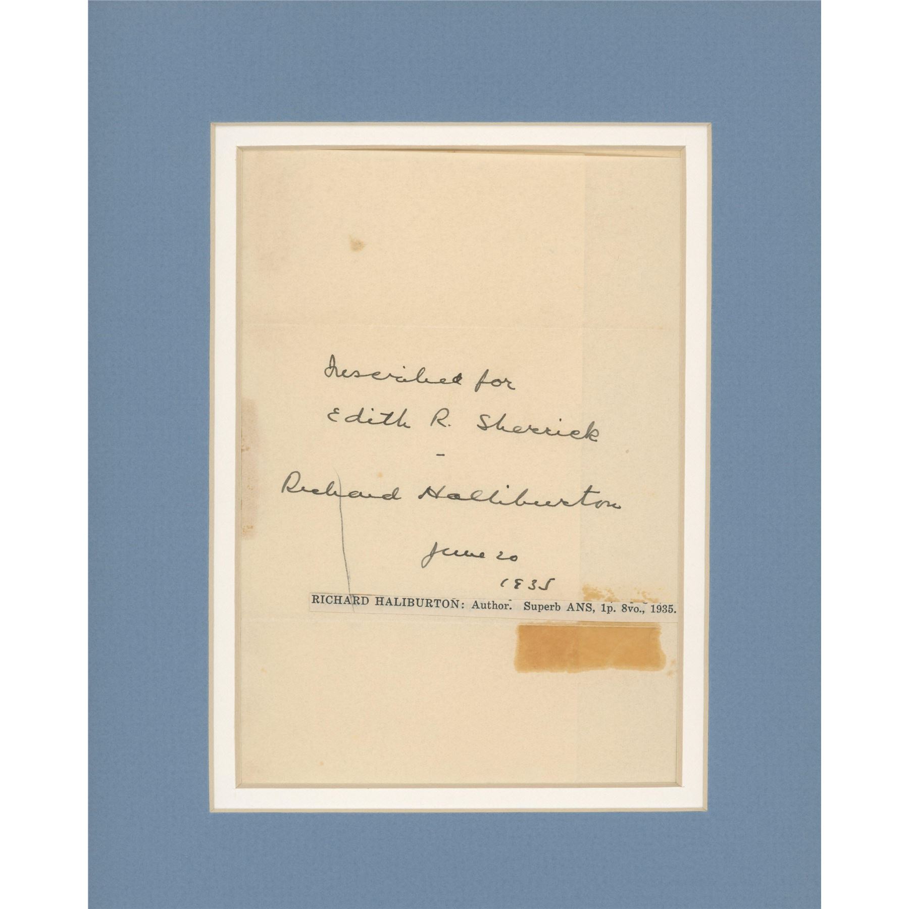 Richard Haliburton signed note
