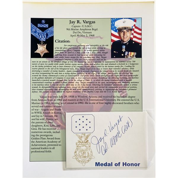 Jay R. Vargas Signed Card and Medal Of Honor Citation