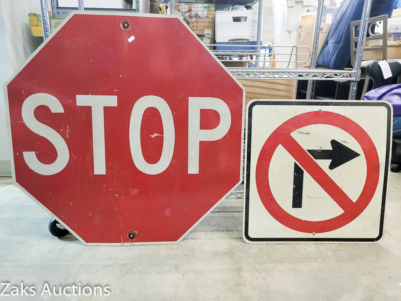 Large Decommissioned STOP sign and No Right Turn Sign