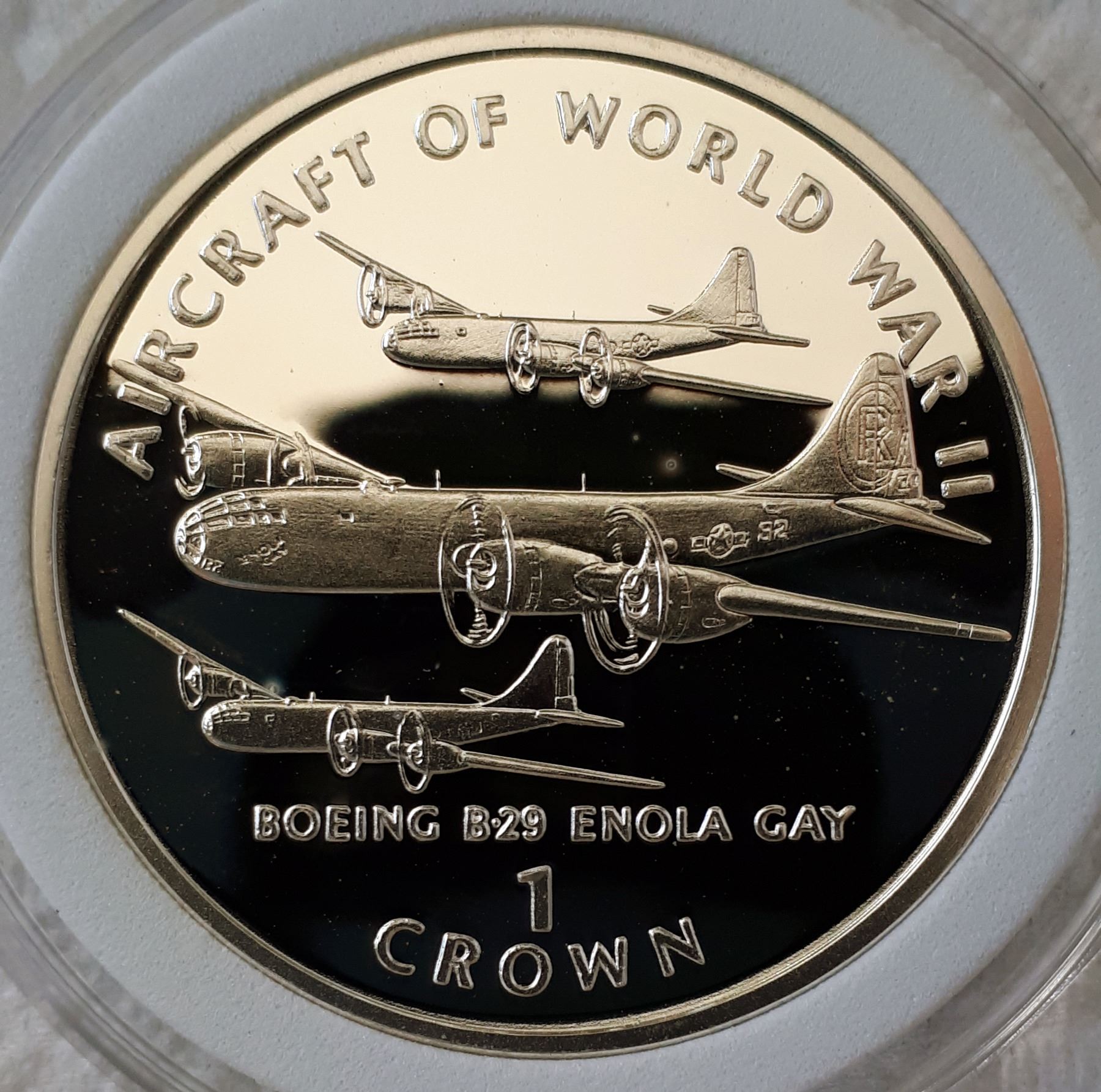 Isle of Man 1 Crown 1995 "Aircraft of WW II" B-29 Sterling .925 QEII ...