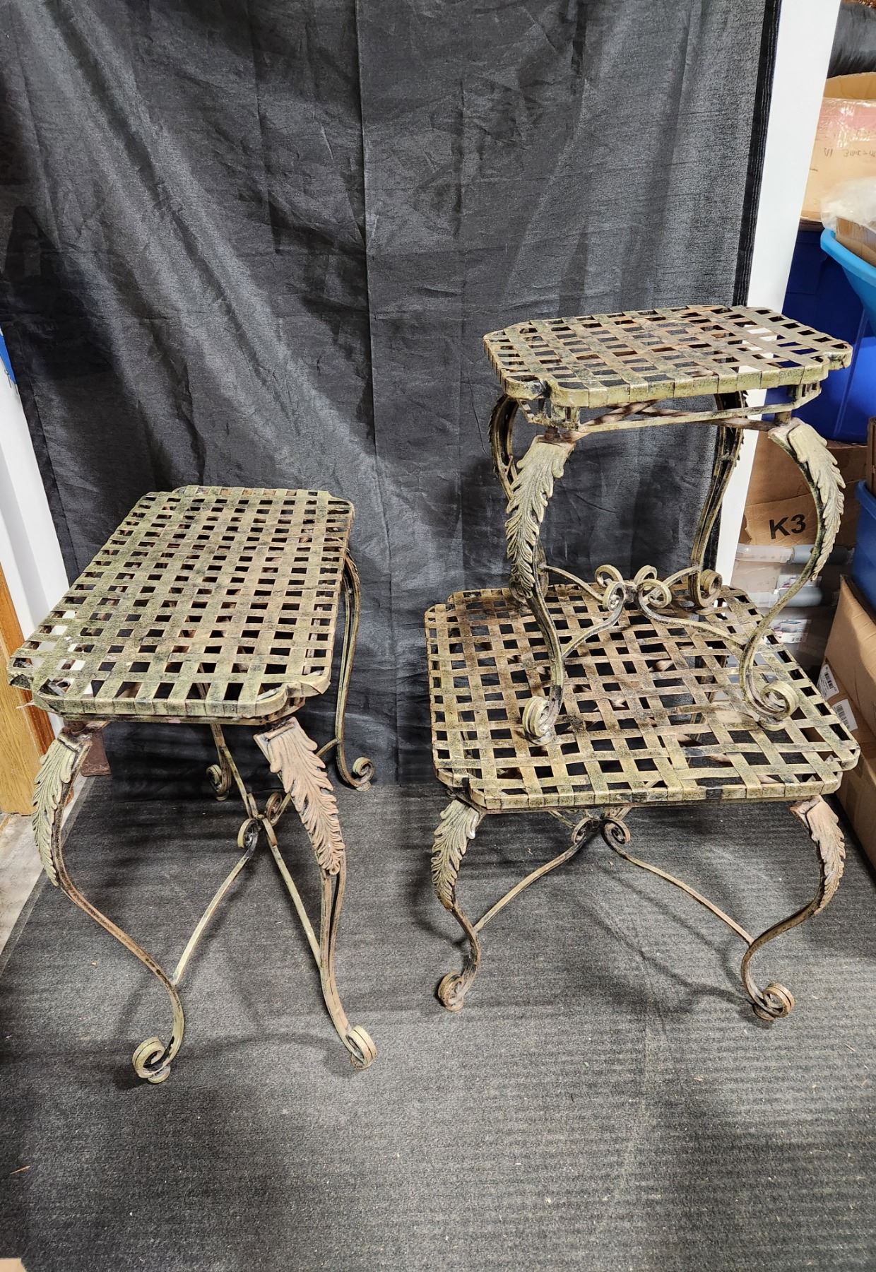 3 Collapsible Ornate Metal Outdoor Tables