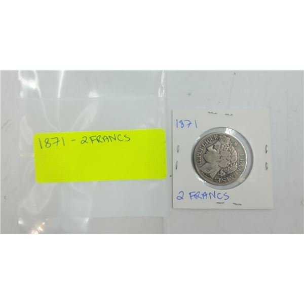 1871 2 Francs Silver Coin