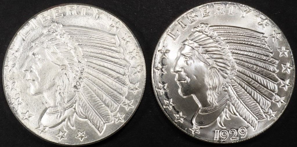 (2) 1 OZ .999 SILVER INDIAN ROUNDS
