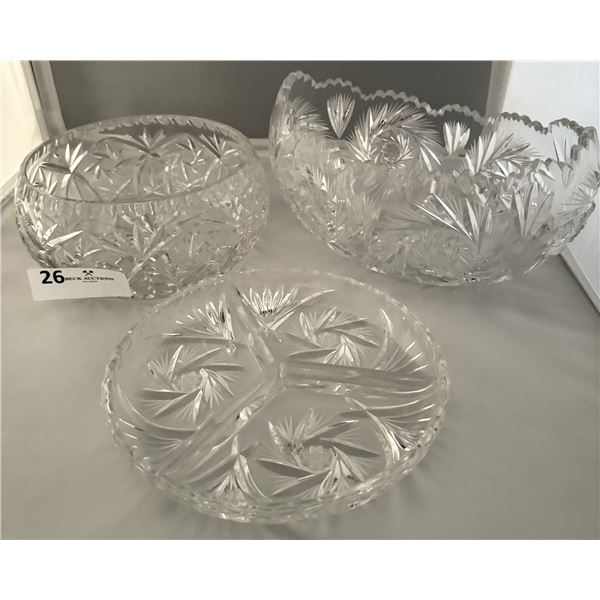2 Stunning Vintage Pinwheel Crystal Bowls And Serving Dish Beck