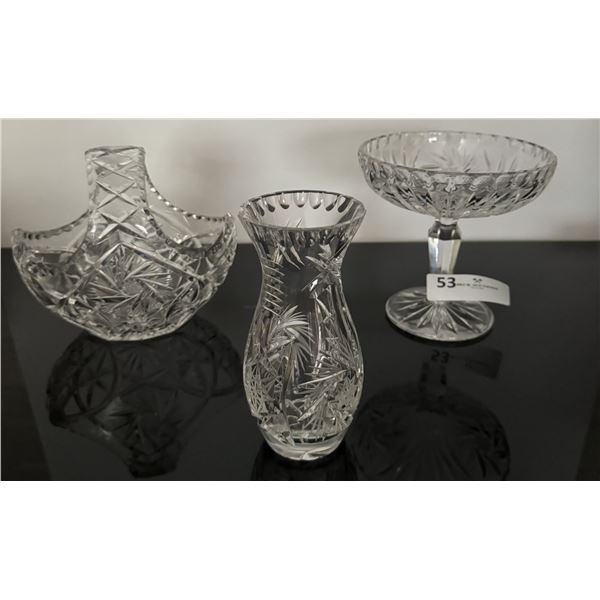 Vintage Pinwheel Crystal Vase Crystal Basket Dish Crystal Dish Beck