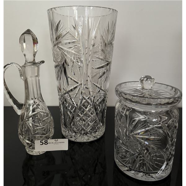 Vintage Pinwheel Crystal Vase Biscuit Jar Small Decanter Beck