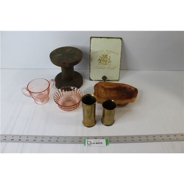 Etched Pink Depression Glass Sugar Bowl Pink Depression Glass Bowl Wooden Pedestal Wooden