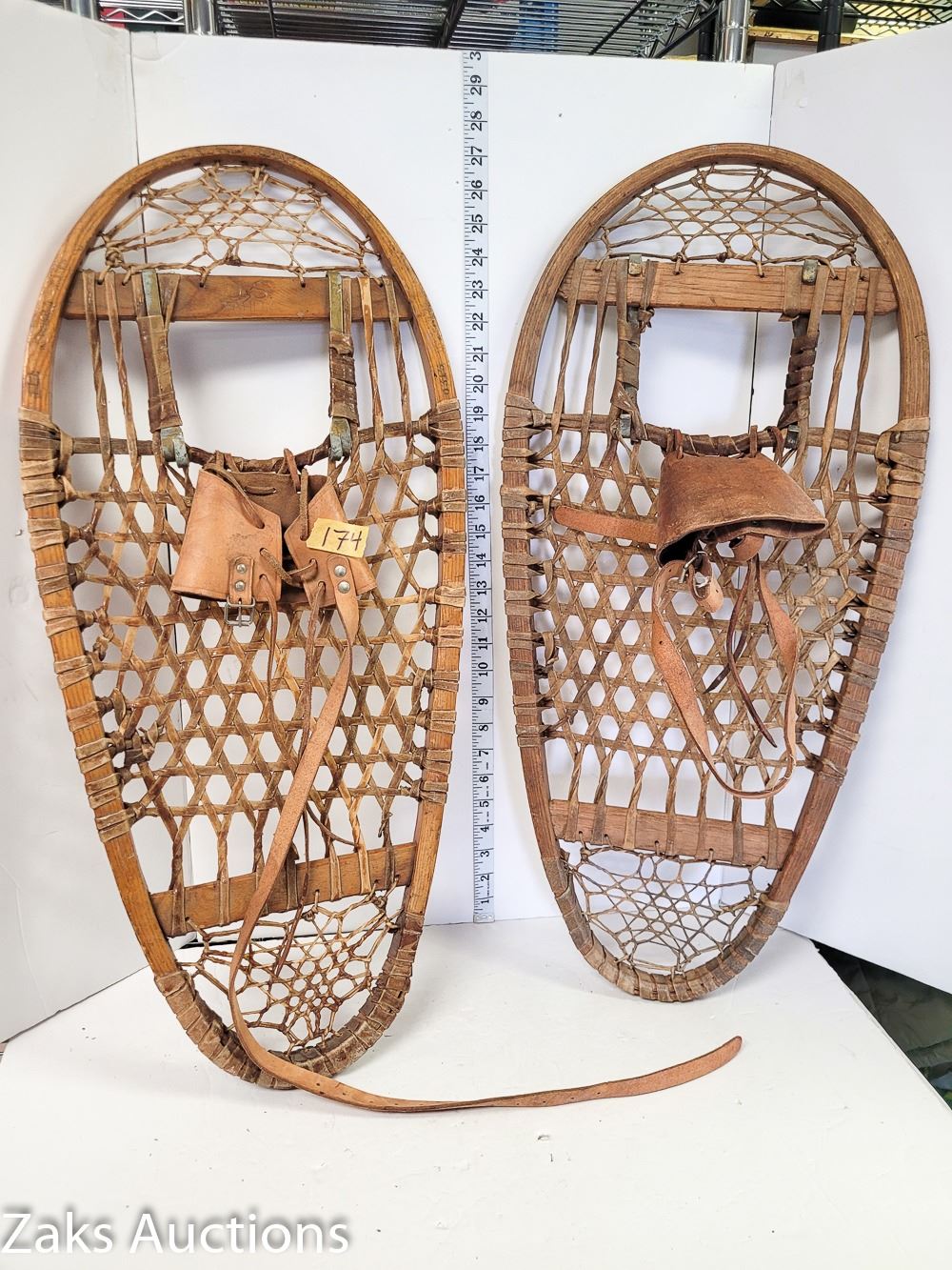 Antique Pair of Real Snow Shoes - Strapping intact