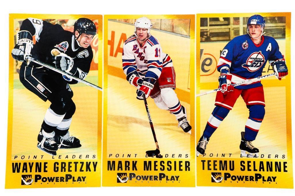 Lot 3 Fleer Point leaders Power Play - Wayne Gretzky, Mark Messier, & Teemu Selanne